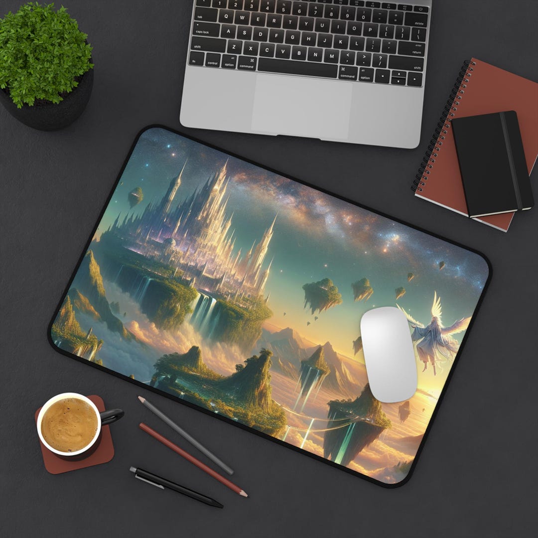 Desk Mat With Floating Islands Landscape Fantasy Design, Office Desk ...