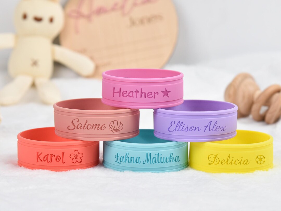 Custom Bottle Label, Kids Cup Silicone Band, Engraved Name Band for ...