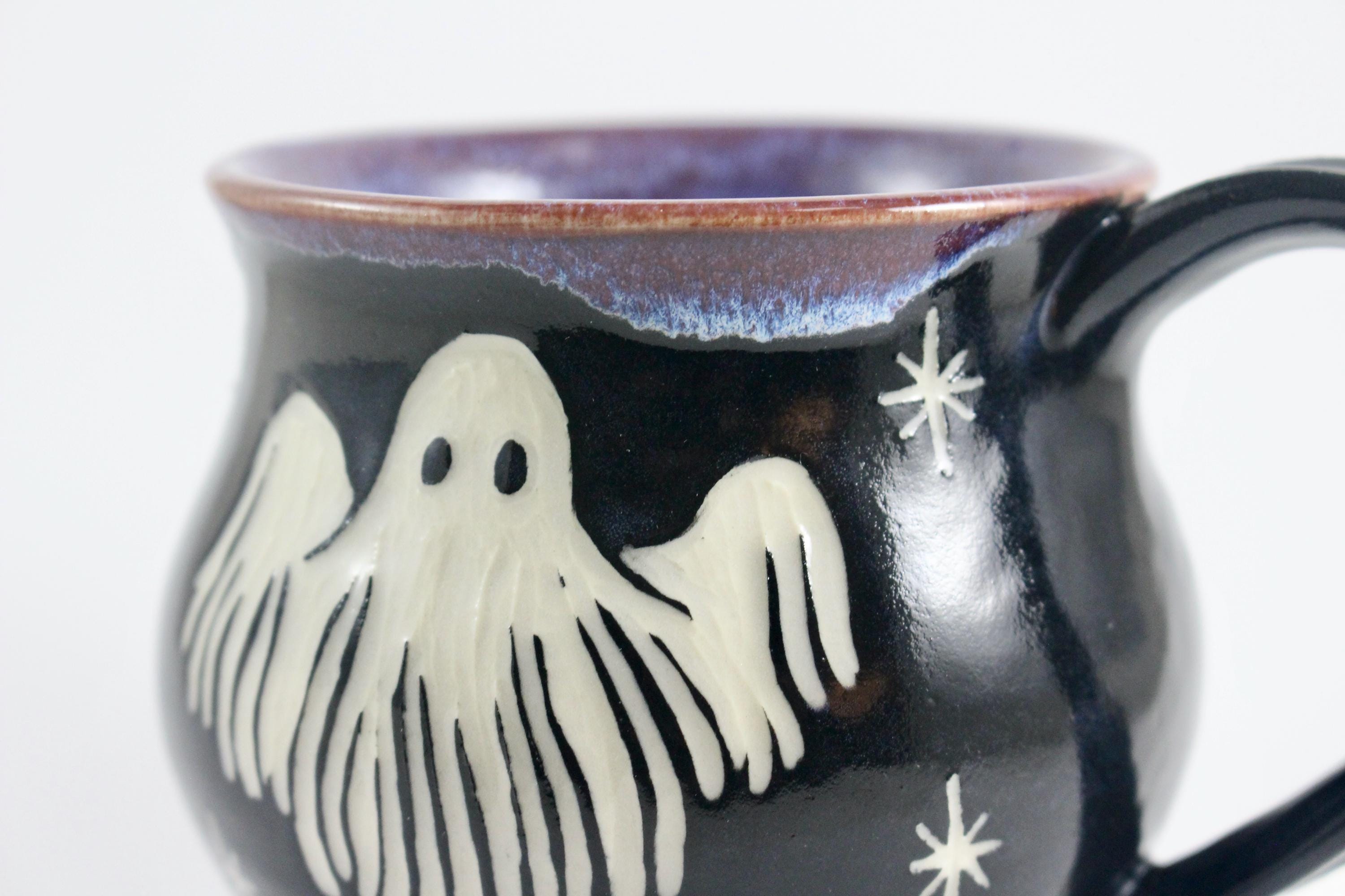 Handmade Ghost Cauldron Mug, Wheel Thrown Ceramics, Sgraffito Pottery ...