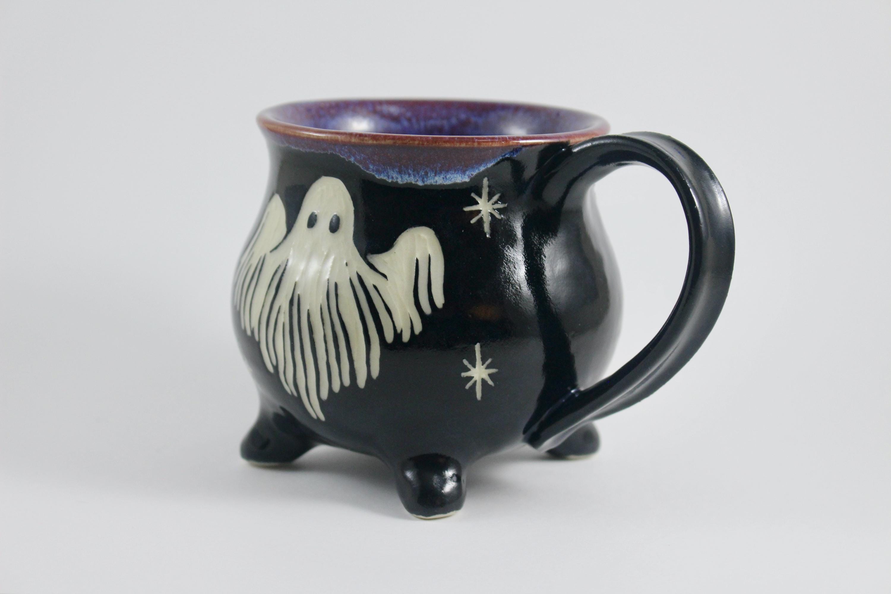 Handmade Ghost Cauldron Mug, Wheel Thrown Ceramics, Sgraffito Pottery ...