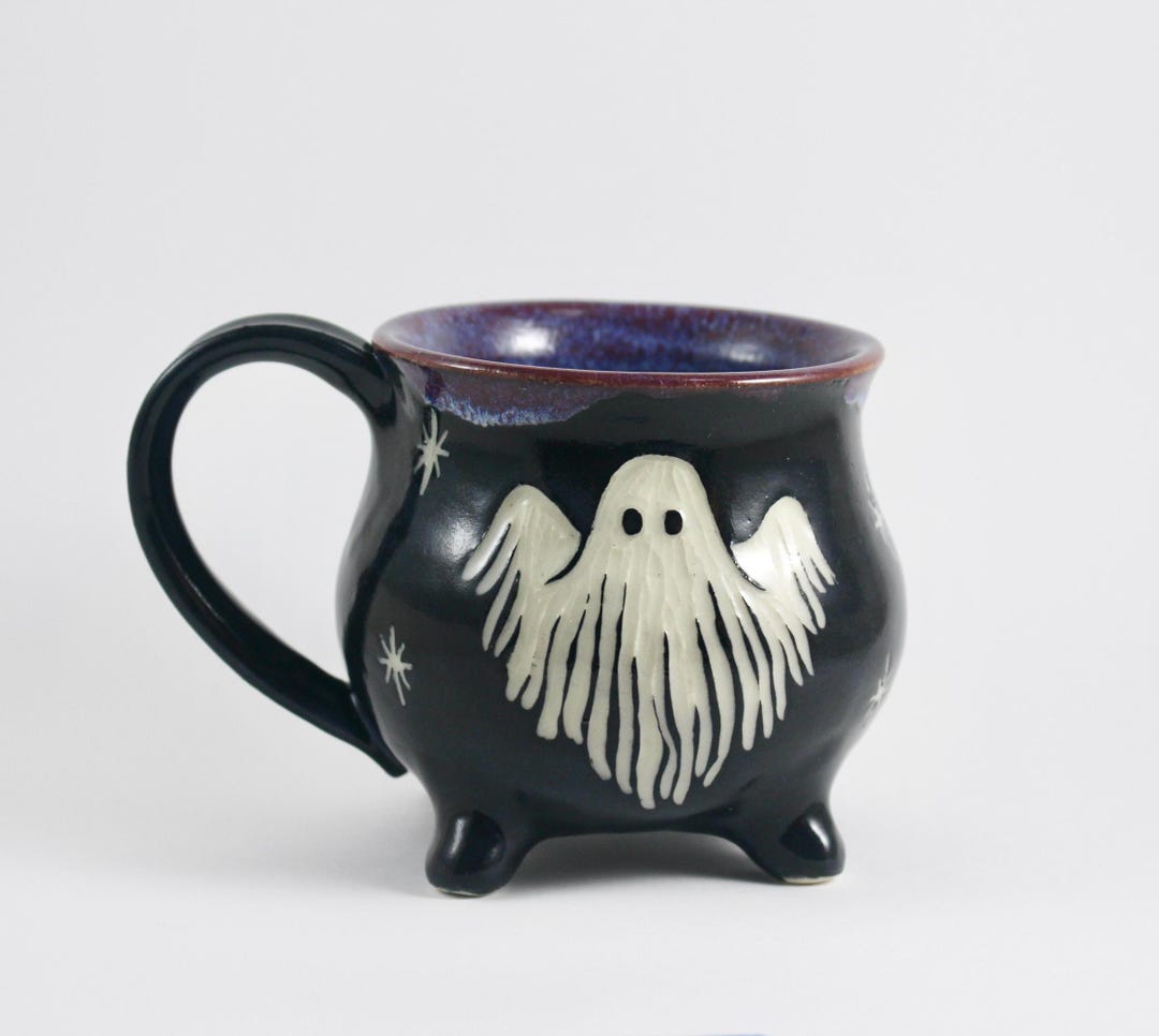 Handmade Ghost Cauldron Mug, Wheel Thrown Ceramics, Sgraffito Pottery ...