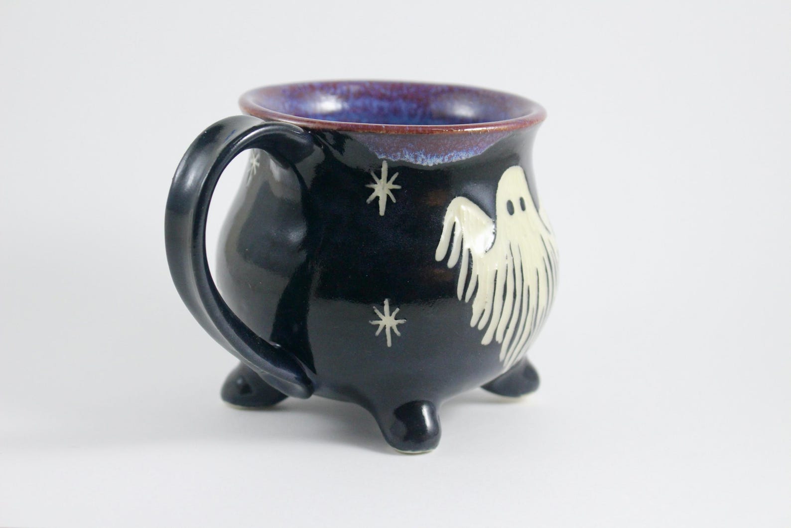 Handmade Ghost Cauldron Mug, Wheel Thrown Ceramics, Sgraffito Pottery ...