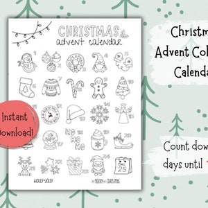 Christmas Advent Calendar Coloring Page for Kids (digital Download) - Etsy