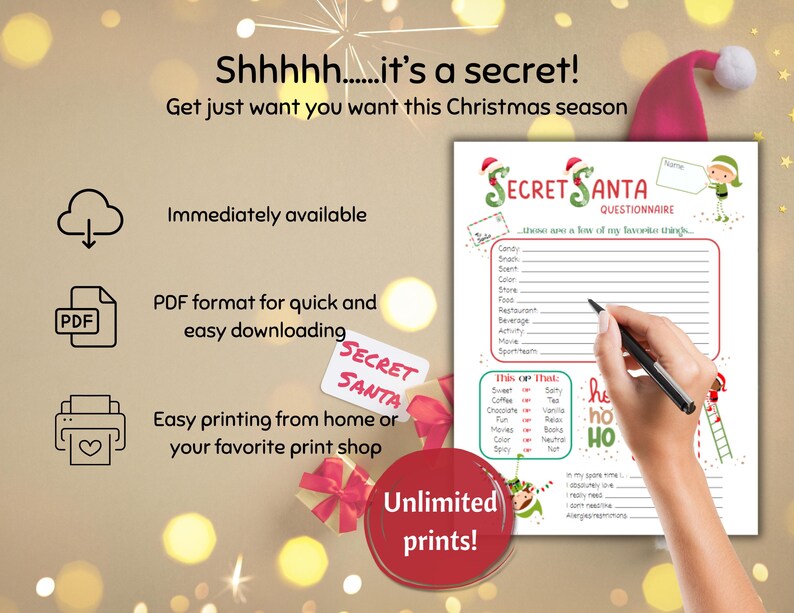 Secret Santa Questionnaire, Secret Santa, Work Secret Santa Survey ...