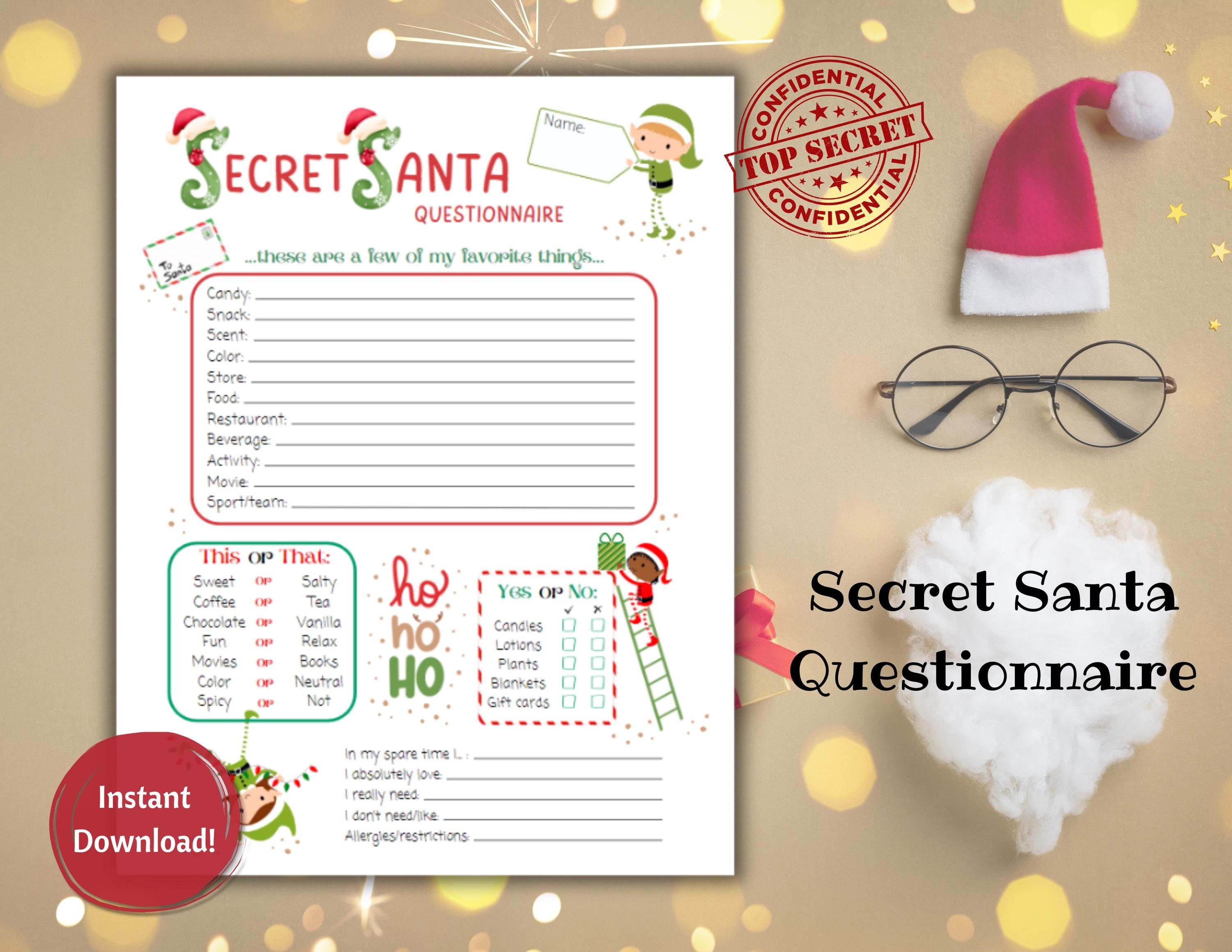 Secret Santa Questionnaire, Secret Santa, Work Secret Santa Survey, Secret Santa Survey, Holiday ...