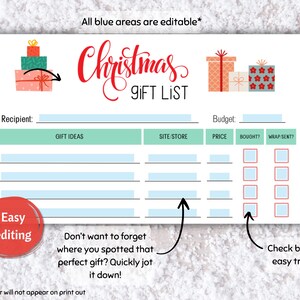 Christmas Gift List, Gift List, Christmas Gift Tracking, Gift Tracking ...