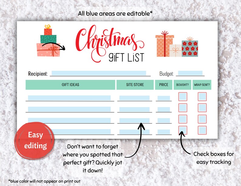 Christmas Gift List, Gift List, Christmas Gift Tracking, Gift Tracking ...