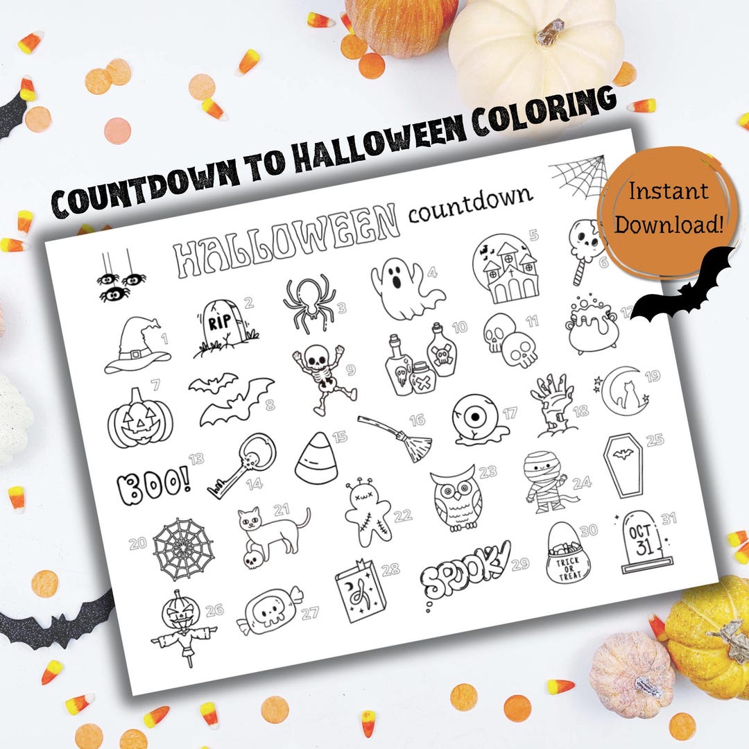 Kids Halloween Countdown Coloring Page: Halloween Advent Calendar ...