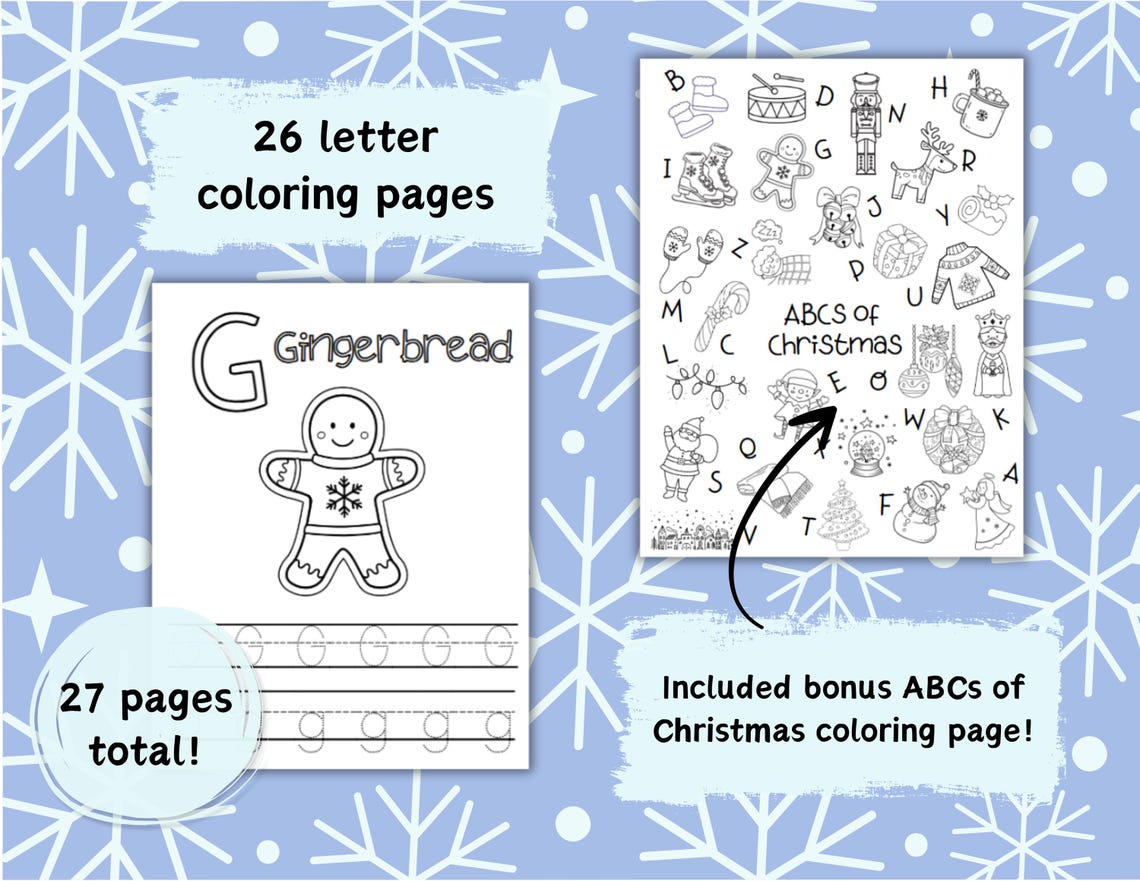 Christmas Alphabet Coloring Pages: Holiday ABC Practice (PDF) - Etsy