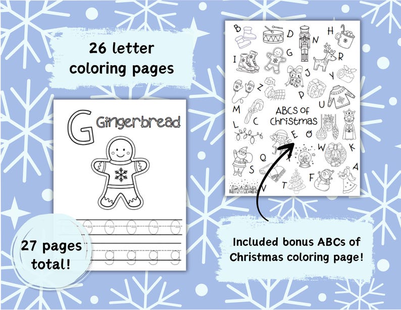 Christmas Alphabet Coloring Pages: Holiday ABC Practice (PDF) - Etsy
