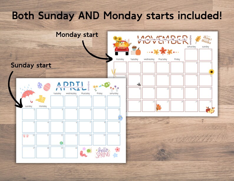 2025 Printable Calendar, Kids Colorful Calendar, PDF Calendar, Wall ...