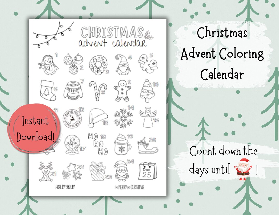 Christmas Advent Calendar Coloring Page for Kids (digital Download) - Etsy