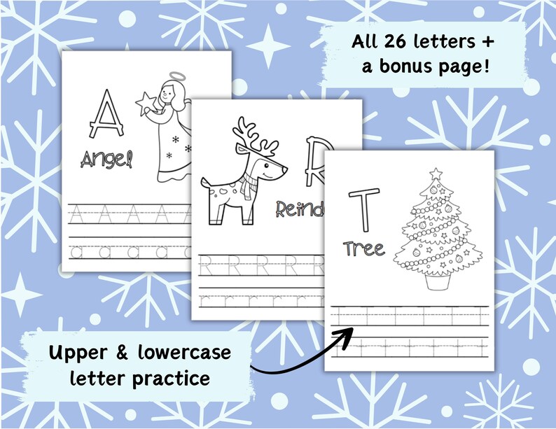 Christmas Alphabet Coloring Pages: Holiday ABC Practice (PDF) - Etsy