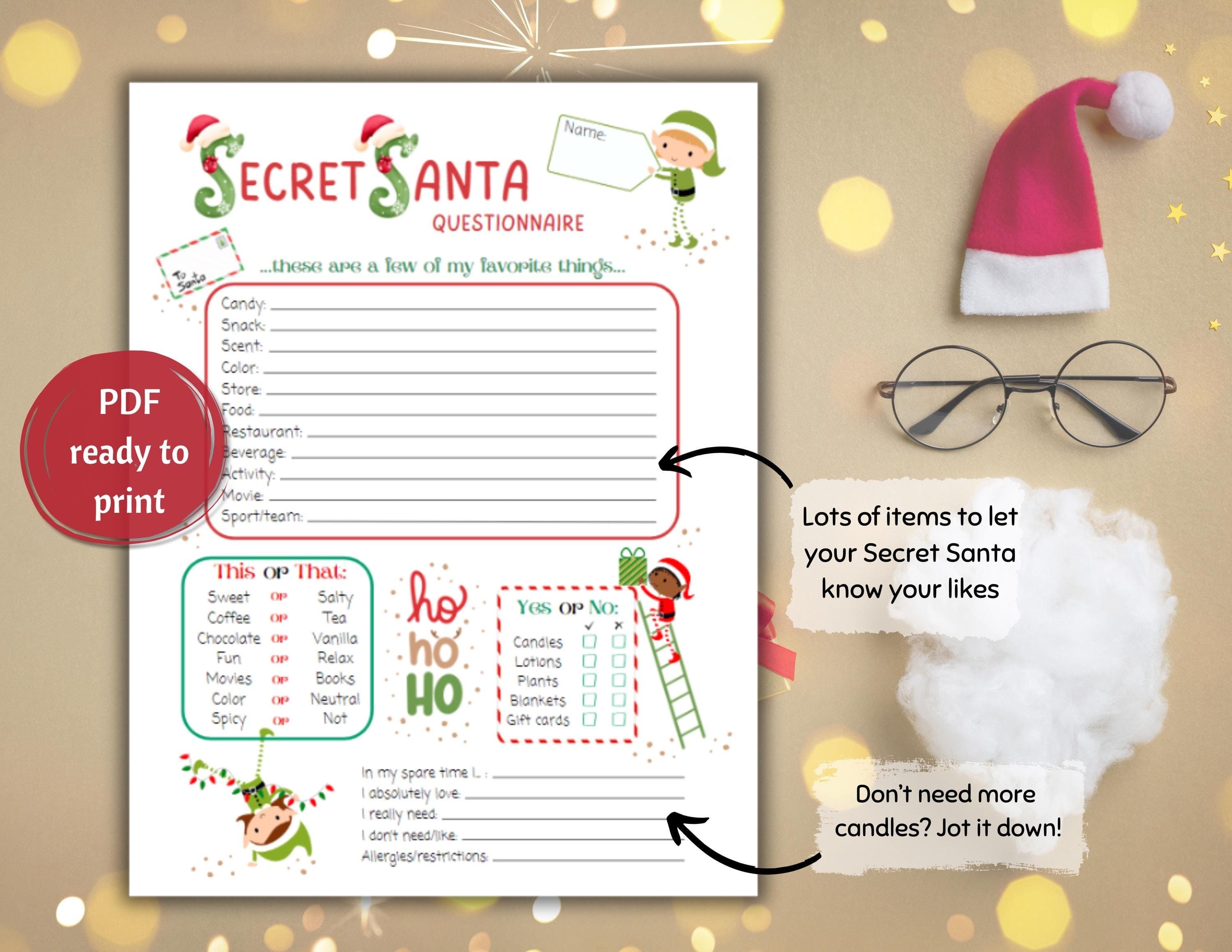 Secret Santa Questionnaire, Secret Santa, Work Secret Santa Survey ...