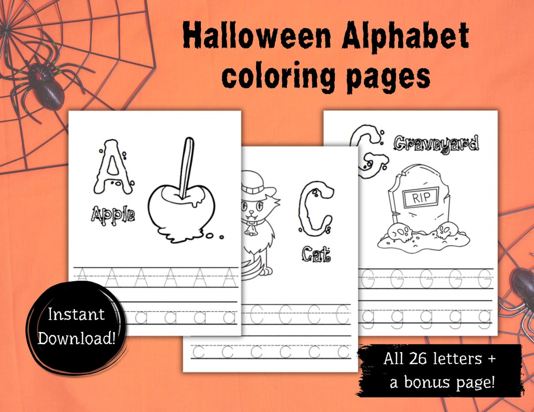 Halloween Alphabet Coloring Pages, Halloween Letter Practice, Halloween ...
