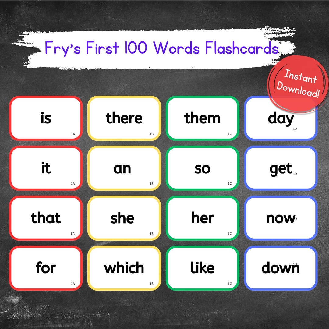 Fry's First 100 Sight Words Flashcards: Kindergarten Reading (printable ...