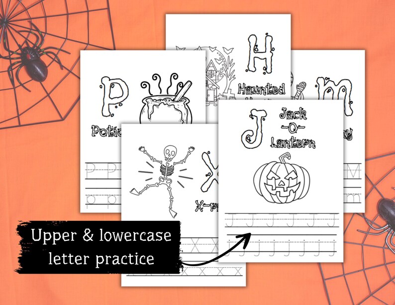 Halloween Alphabet Coloring Pages, Halloween Letter Practice, Halloween ...