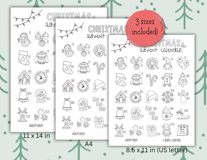 Christmas Advent Calendar Coloring Page for Kids (digital Download) - Etsy