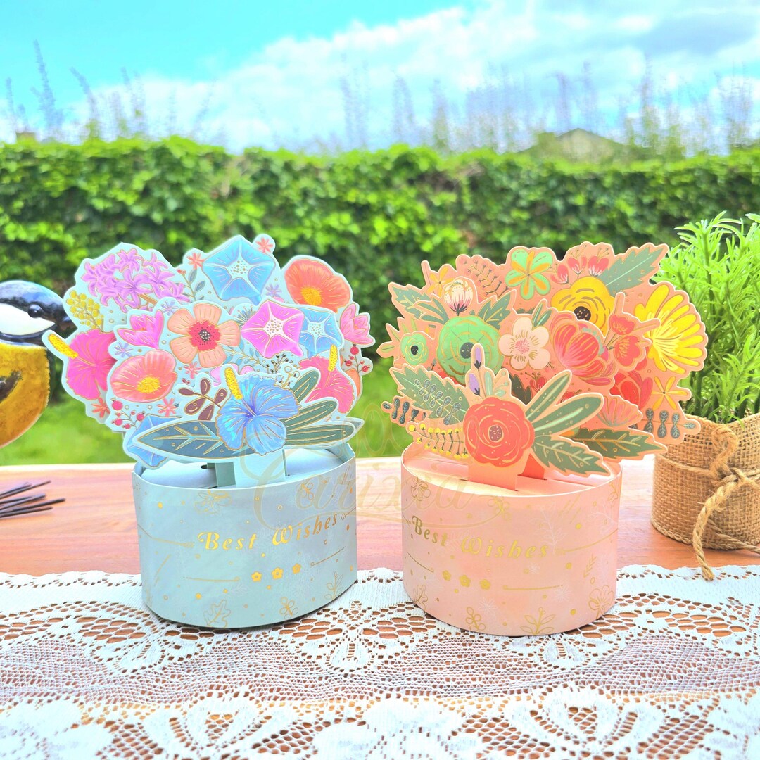 3D Pop up Flower Card: Peach & Mint Bouquet, Birthday, Wedding - Etsy