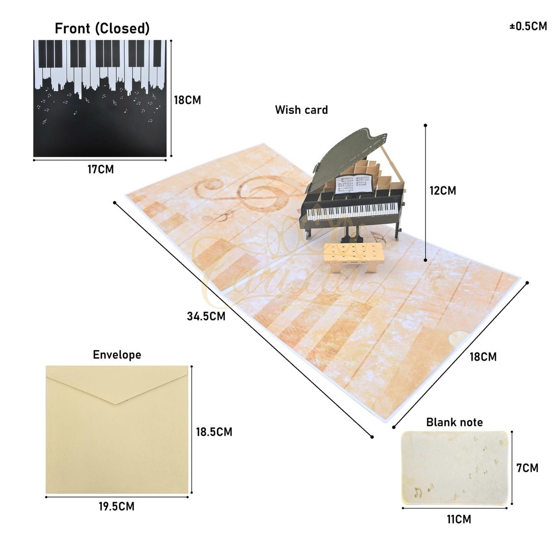 Piano Pop up Card - 3D Piano Card - Pop-up Piano Greeting Card With ...