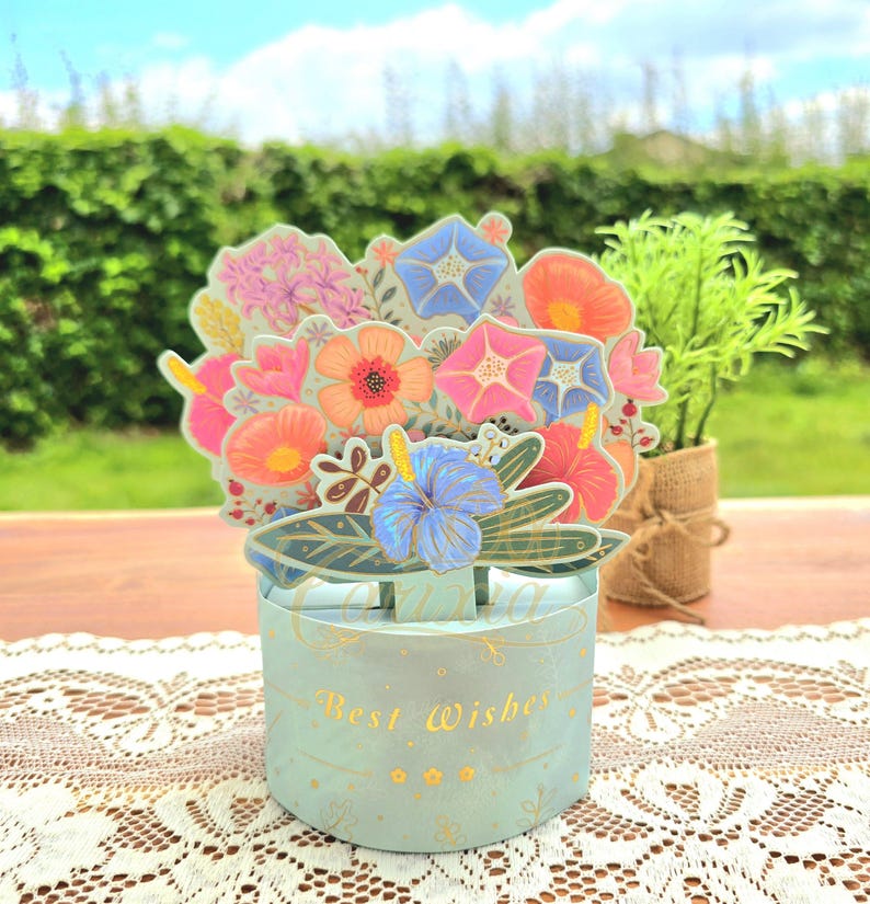 3D Pop up Flower Card: Peach & Mint Bouquet, Birthday, Wedding - Etsy