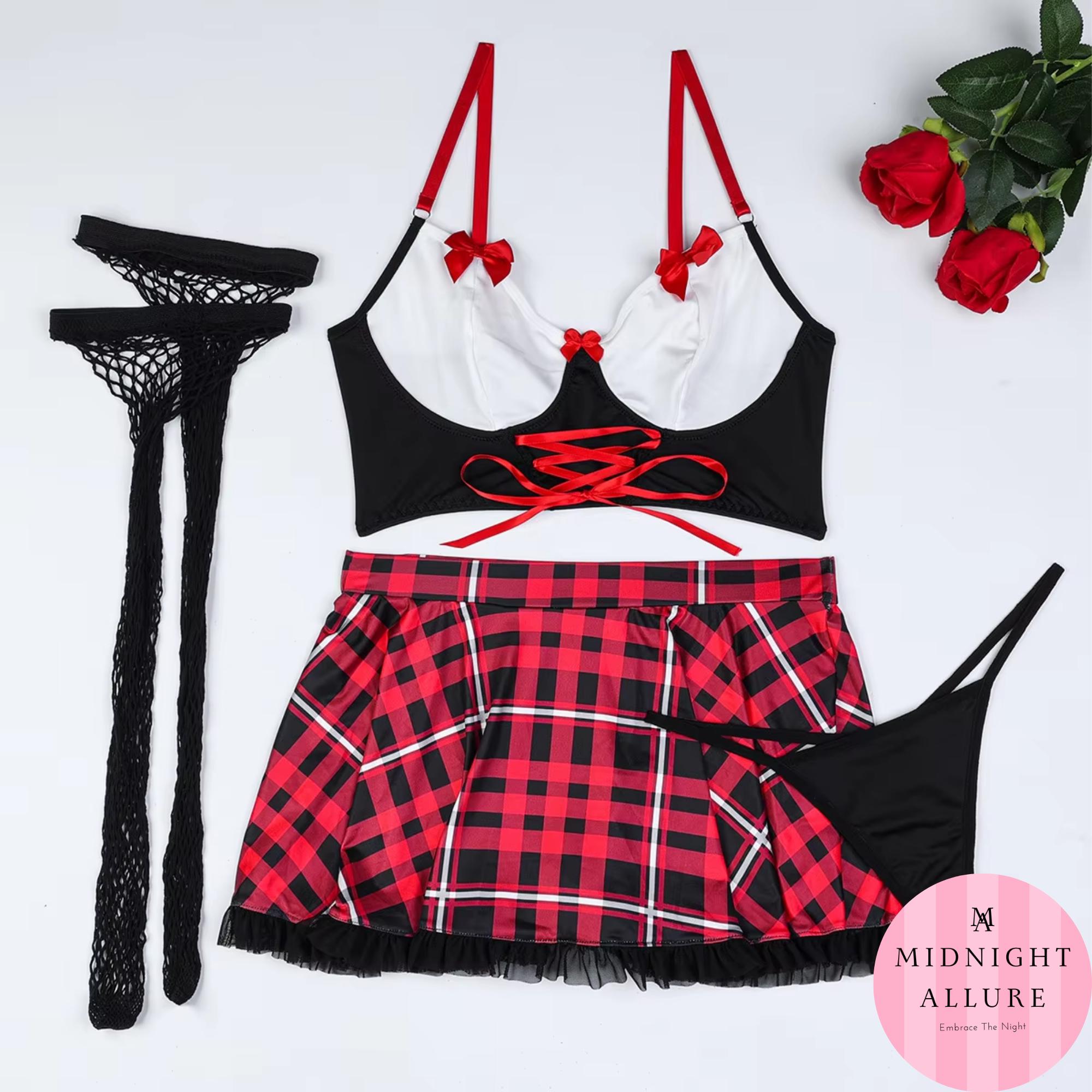 School Girl Lingerie Set,stockings Lingerie,plaid School Girl Outfit ...