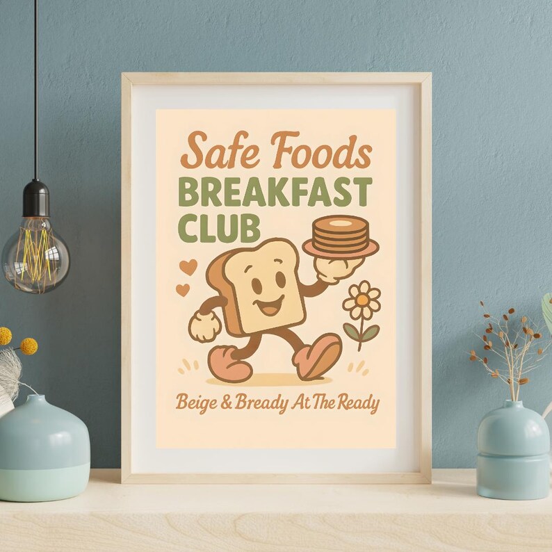Safe Foods Kitchen Print – Vintage Cute Bread & Pancakes, Autism ADHD ...