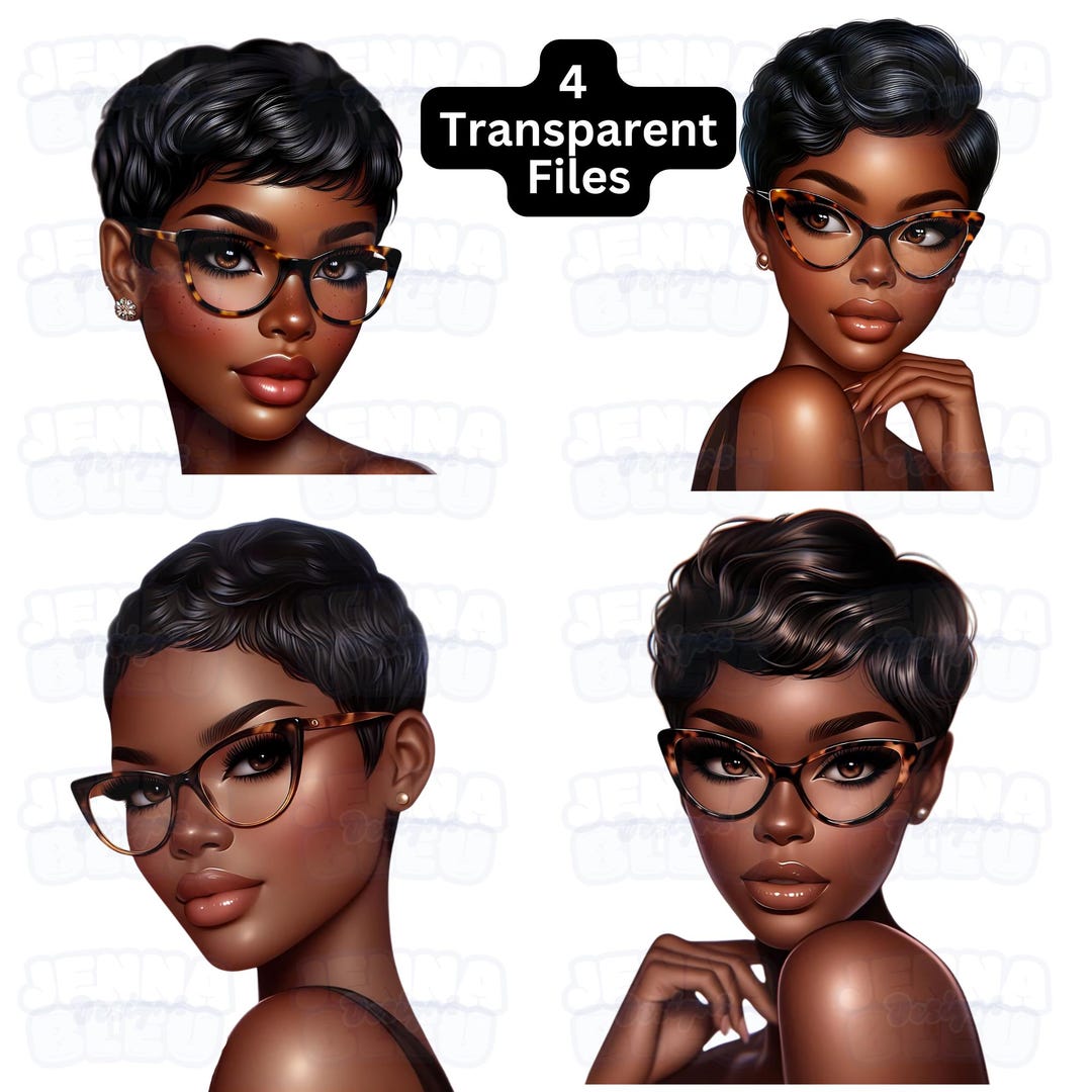 Black Woman With With Glasses Illustration | Pixie Cut Black Woman ...