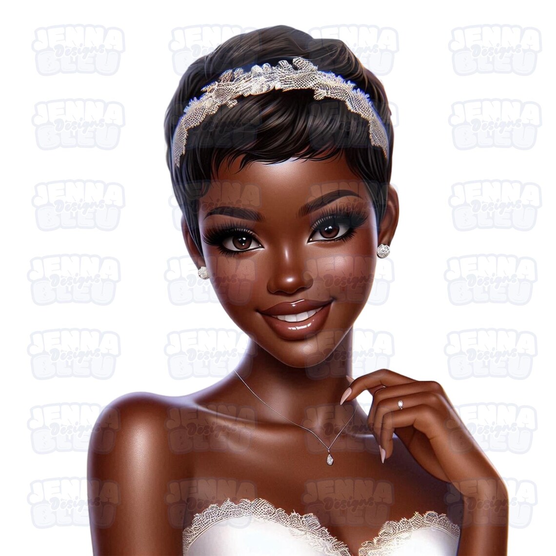 African American Bride Clipart | Pixie Cut Wedding PNG (digital ...