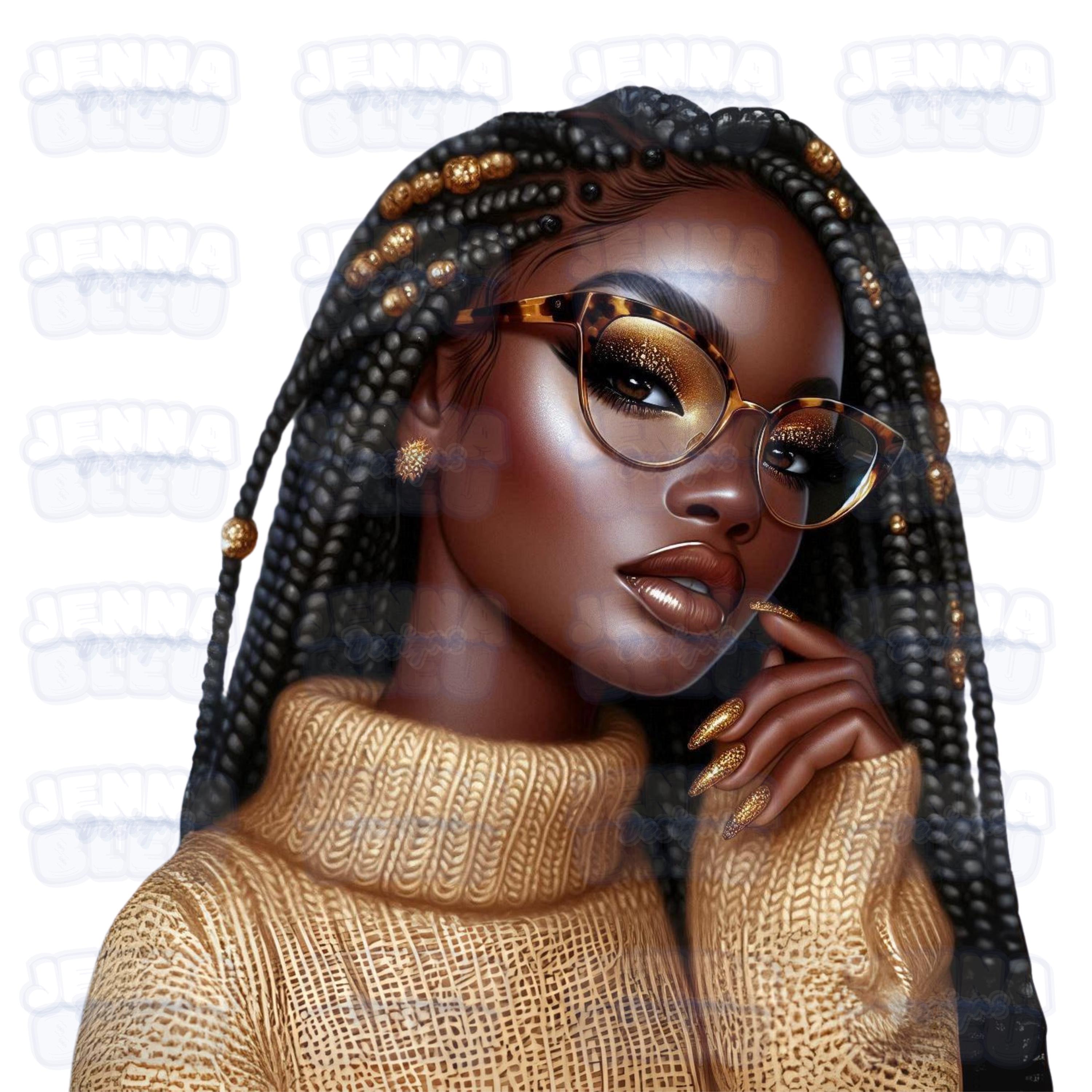Black Woman With Braids Illustration Stylish Afrocentric Digital Art ...