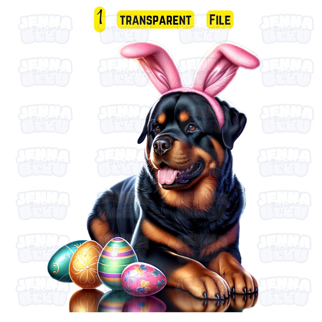 Rottweiler With Bunny Ears PNG | Easter Dog Clipart | Cute Rottweiler ...