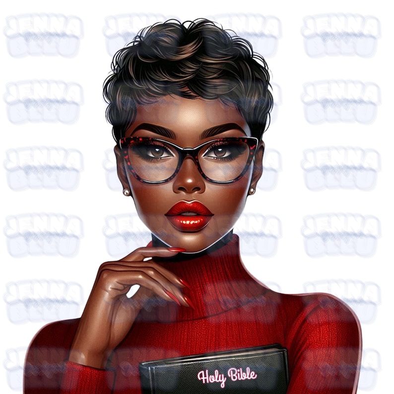 African American Women Clip Art With Glasses Woman of Faith Pixie Cut ...
