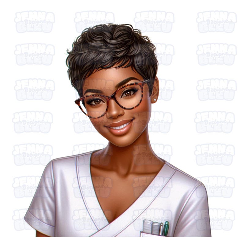 Black Nurse PNG, Pixie Cut, Medical Assistant Clipart (digital Download ...