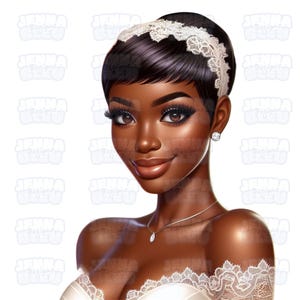 African American Bride Clipart | Pixie Cut Wedding PNG (digital ...