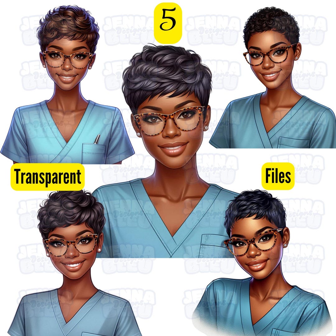Black Medical Assistant PNG, Pixie Cut Nurse Clipart (digital Download ...