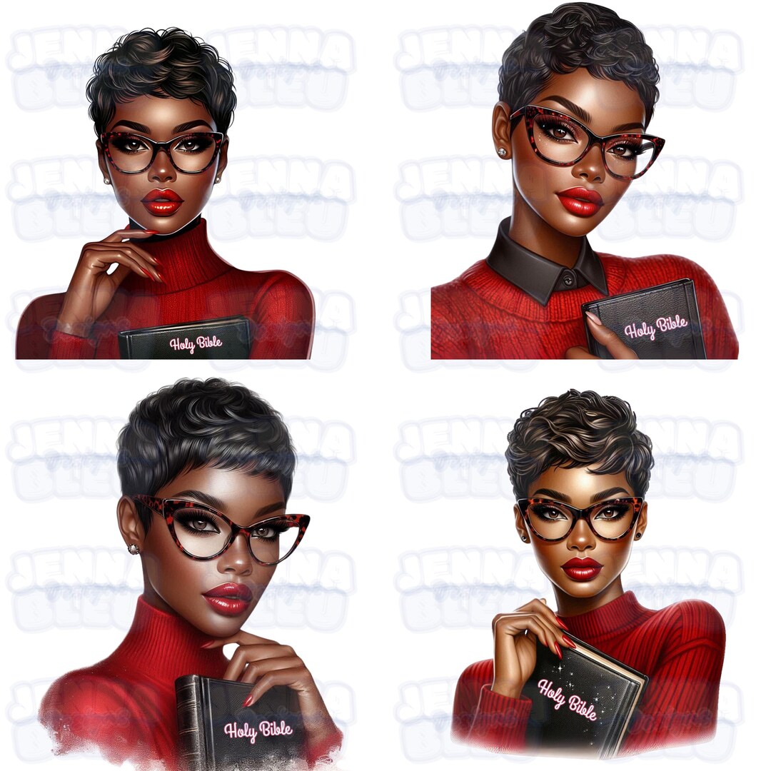 African American Women Clip Art With Glasses Woman of Faith Pixie Cut ...