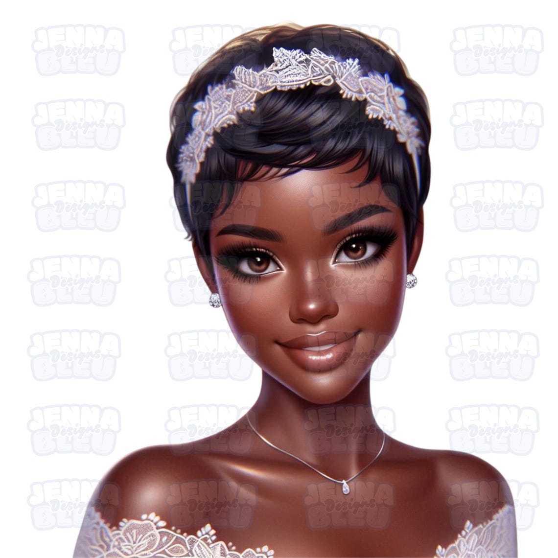 African American Bride Clipart | Pixie Cut Wedding PNG (digital ...
