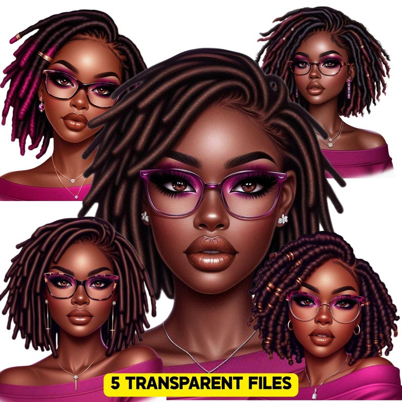 Black Woman Faux Locs PNG | Melanin Beauty, Tortoise Glasses (digital ...