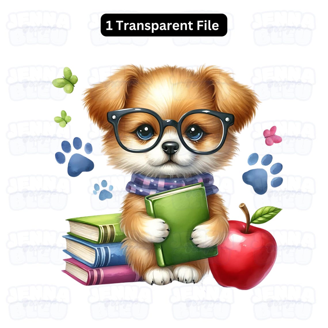 Puppy With Glasses PNG | Smart Dog Clipart - Etsy