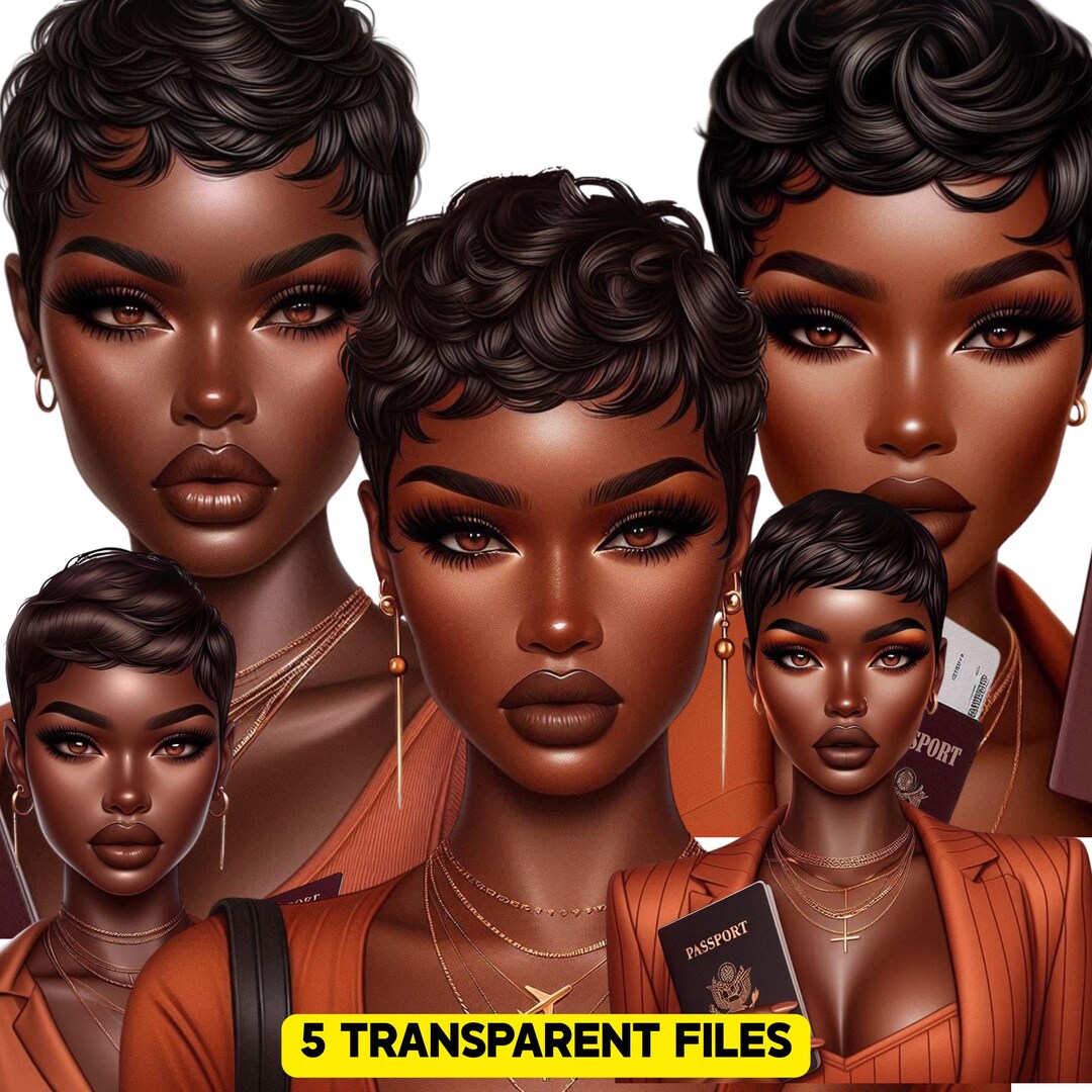Black Woman Clipart Bundle | Jet Setter, Passport Ready (PNG Digital ...