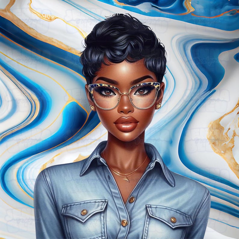 Denim Style African American Woman Clipart | PNG Files - Etsy