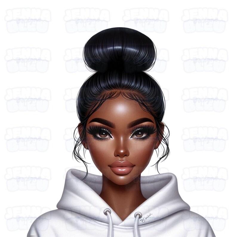 Black Girl High Bun Hairstyle Clipart | Black Girl Hoodie Fashion ...