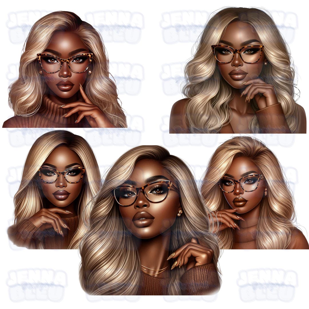 Blonde Hair Black Woman With Glasses Illustration Stylish Digital Art ...
