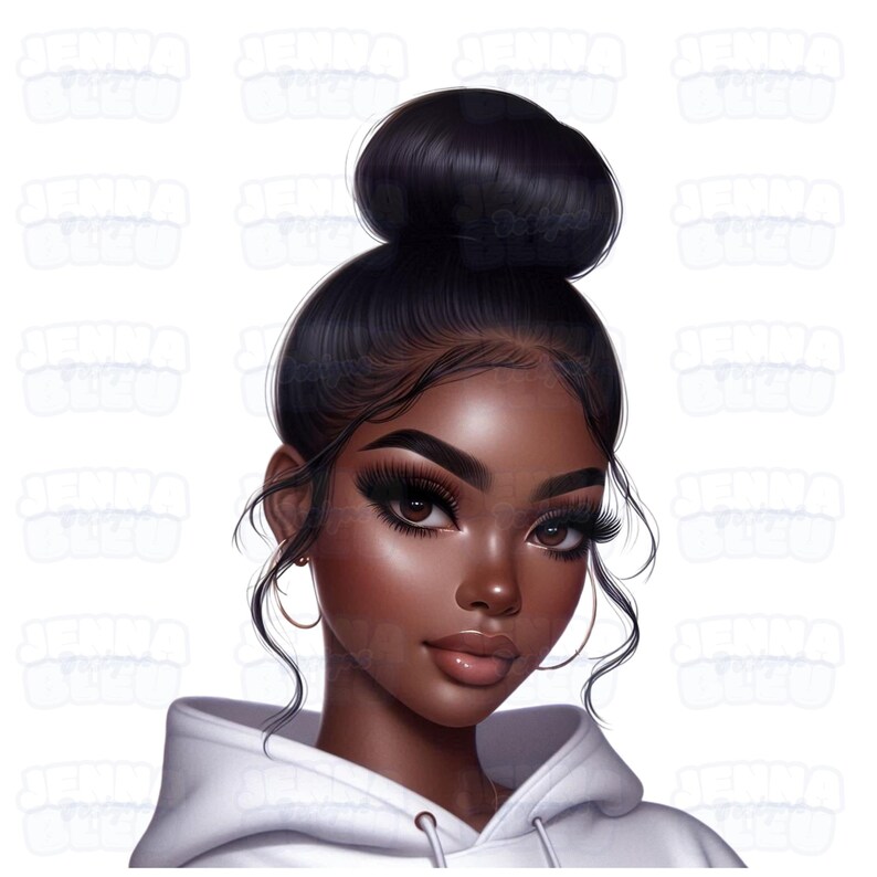 Black Girl High Bun Hairstyle Clipart | Black Girl Hoodie Fashion ...