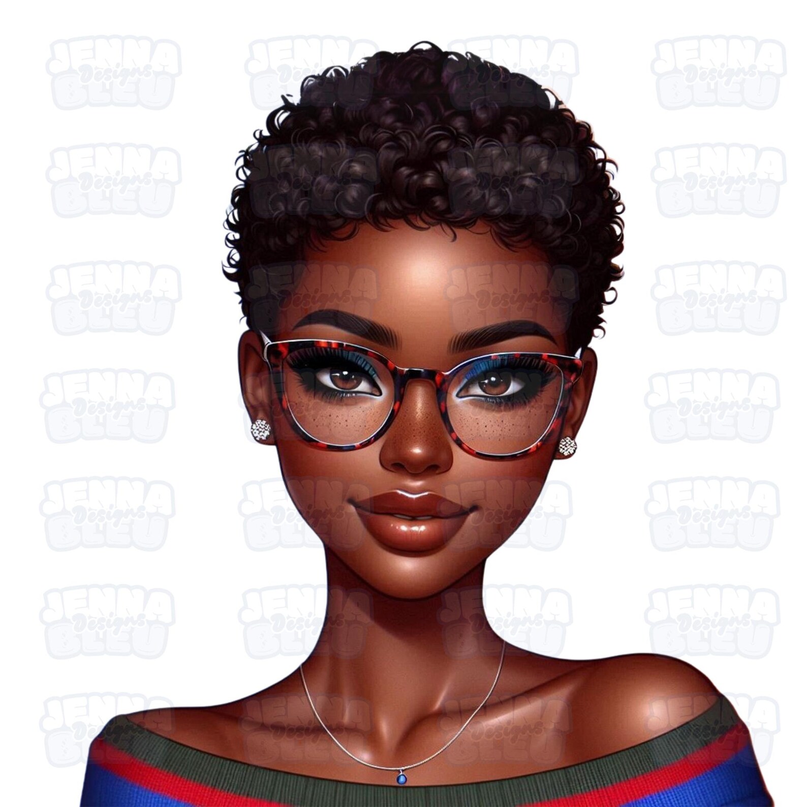 African American Woman Clipart | Curly Pixie Cut, Elegant Style (PNG ...