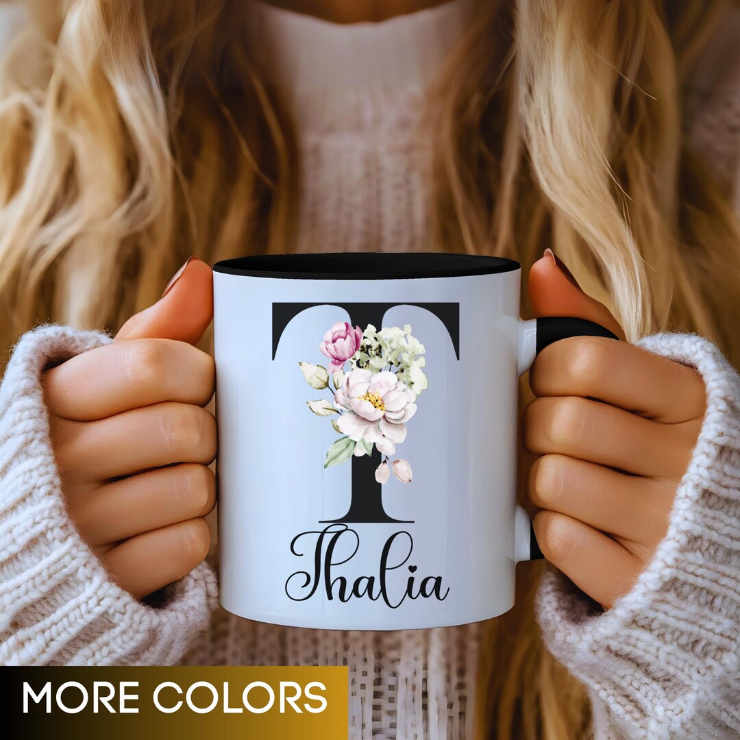 Custom Letter T Mug With Name, Personalized Floral Coffee Cup for ...