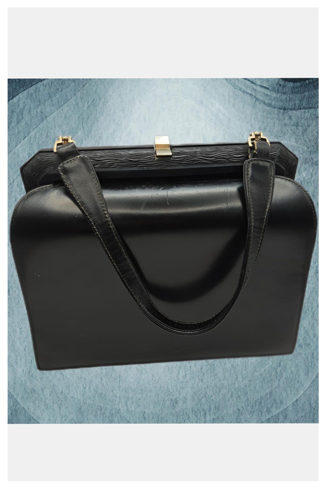 Classic Vintage Black Leather 1940s Secretary Style Satchel Top Handle ...