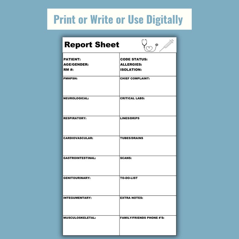 Editable Nurse Report Sheet | Patient Assessment Template (PDF & Excel ...