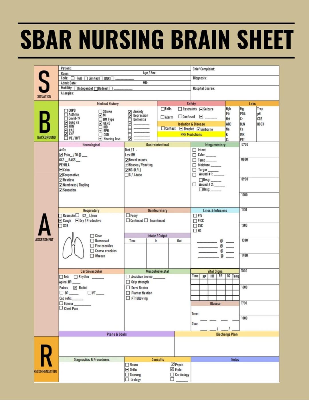 SBAR Nursing Brain Sheet - Etsy