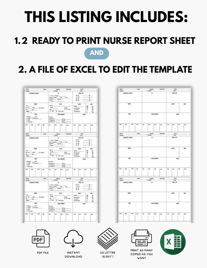 3 Patient Nursing Report Sheet: Printable Nurse Brain Template (digital Download) - Etsy